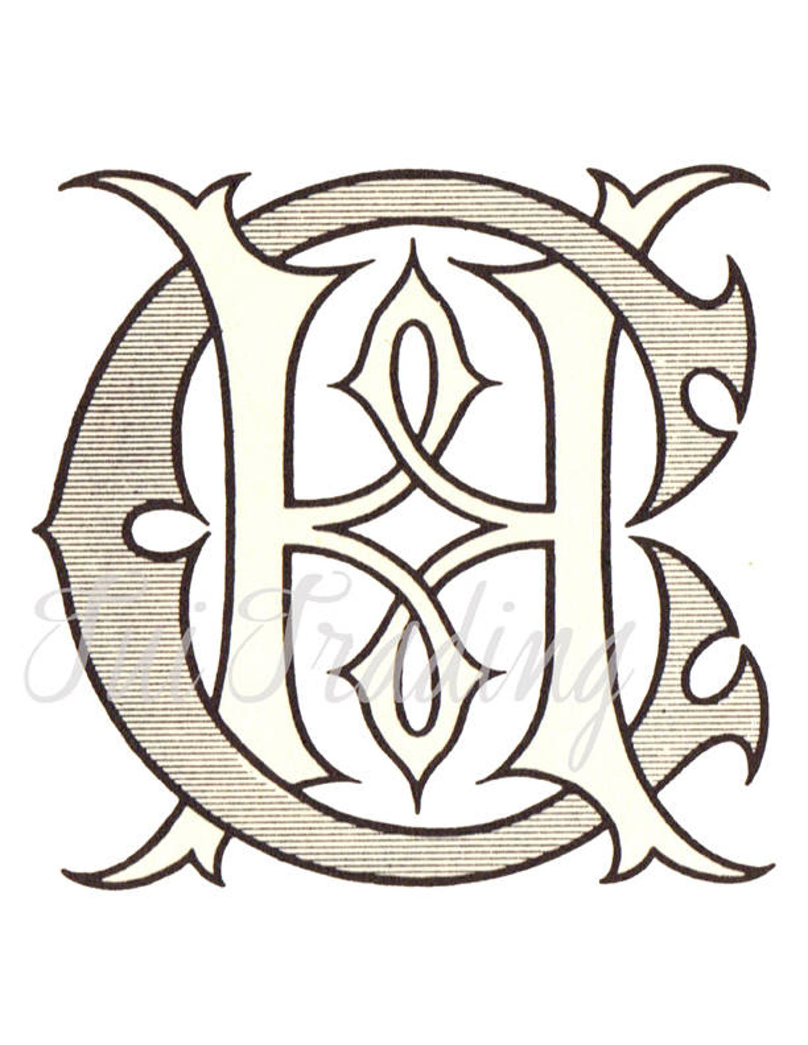 CH Initials Digital Clipart Antique Lettering Printable | Etsy