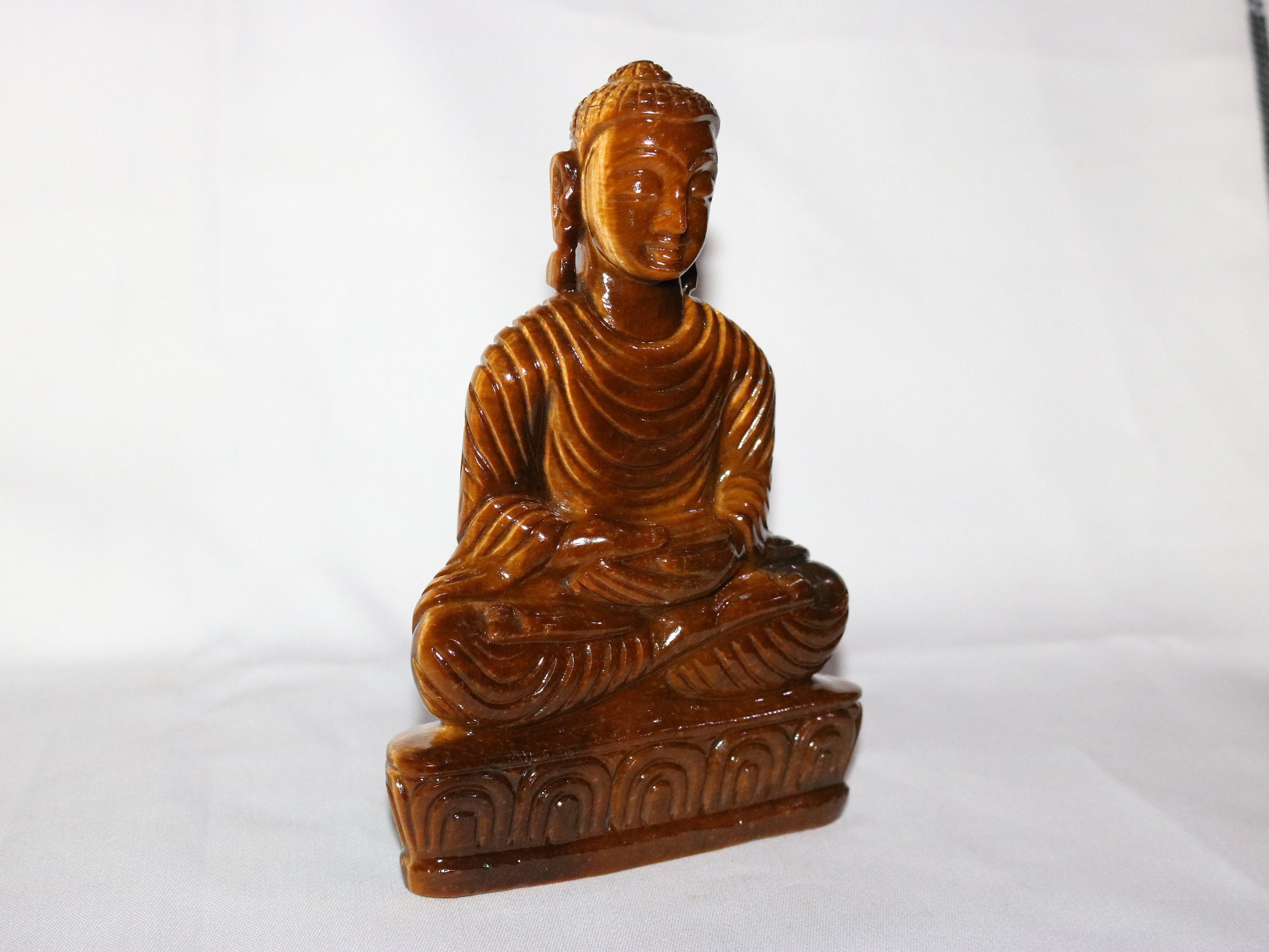 Tiger Eye Buddha Statue Natural Gem Stone Healing Meditating | Etsy