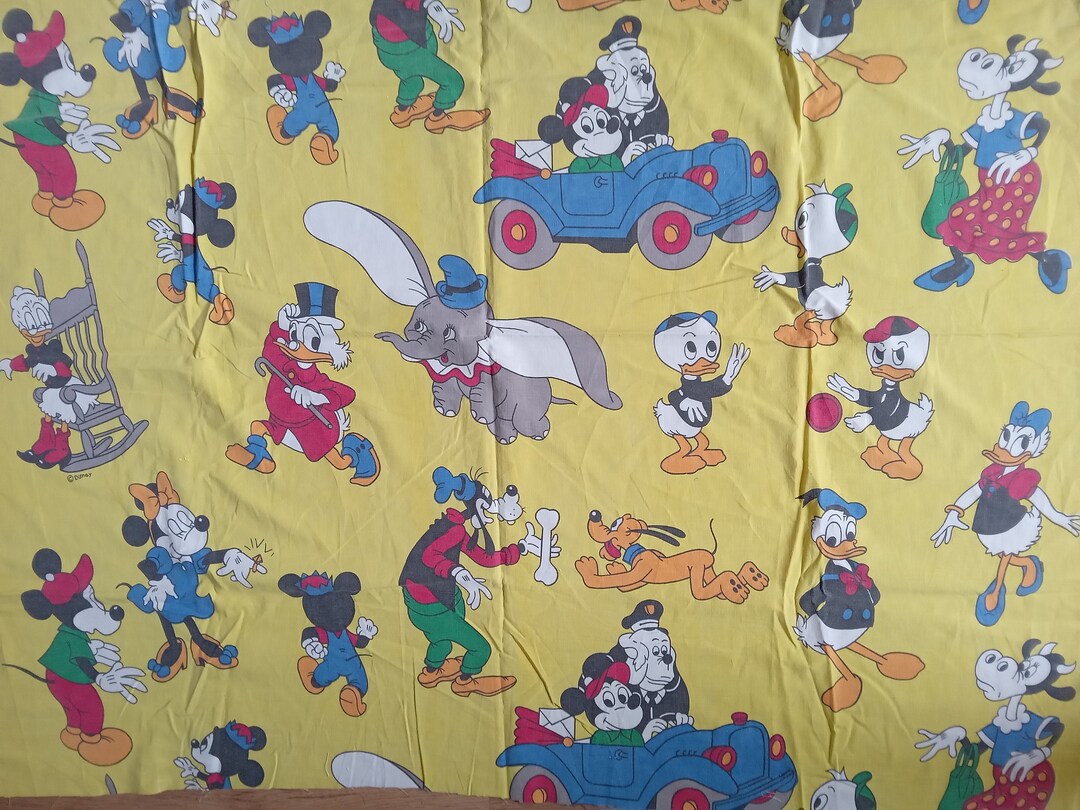Retro Vintage 90s Walt Disney Fabric Dumbo, Goofy ,fabrics for Quilting ...