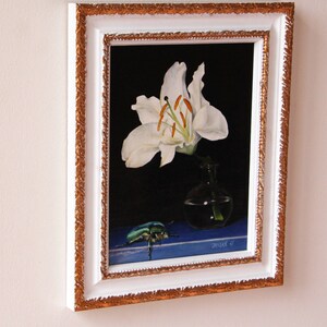 Lily Flower With Insect, Lily Flower Original Oil Painting, Flowers ...