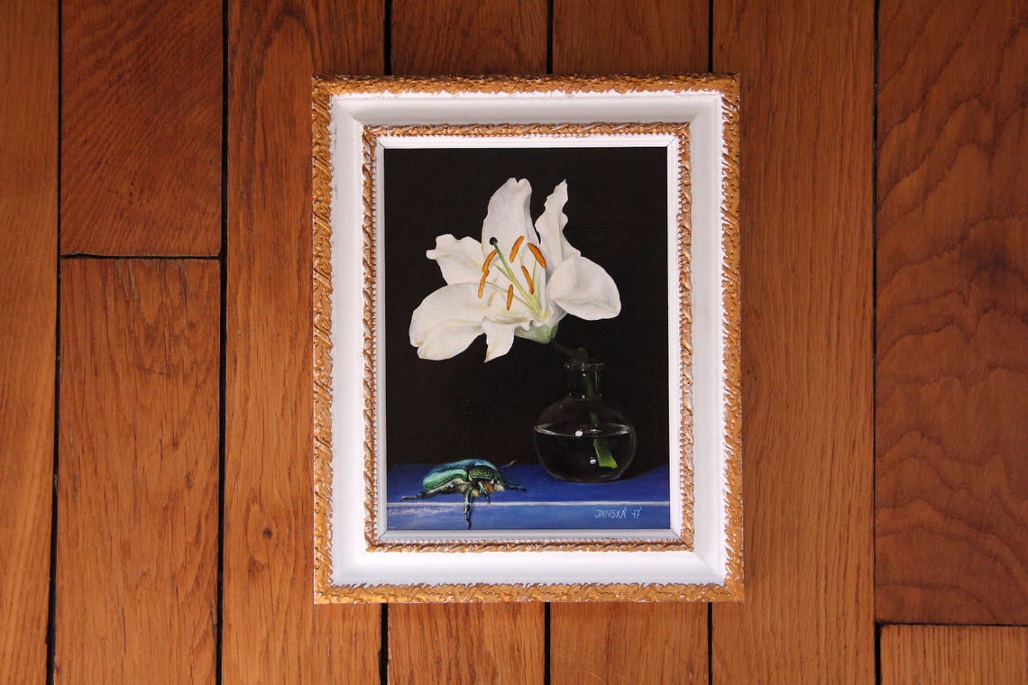 Lily Flower With Insect Lily Flower Original Oil Painting - Etsy
