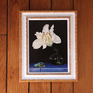 Lily Flower With Insect, Lily Flower Original Oil Painting, Flowers ...