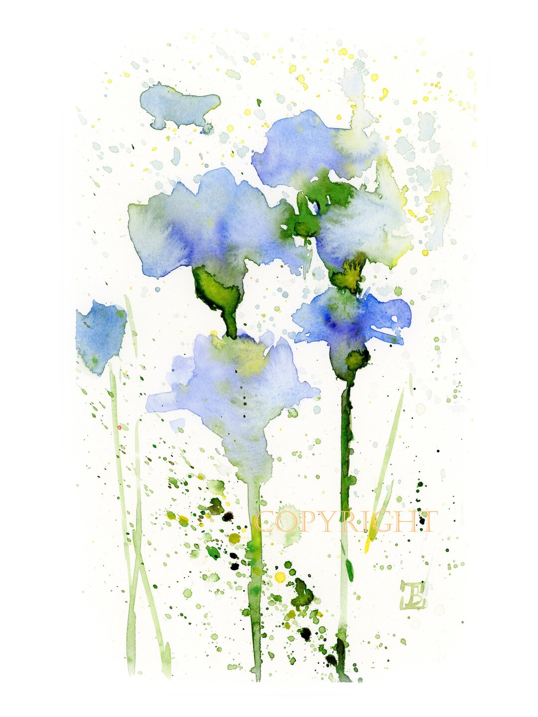 BLUE FLOWERS Print, Watercolor Home Decor, Flowers Wall Art, Blue ...