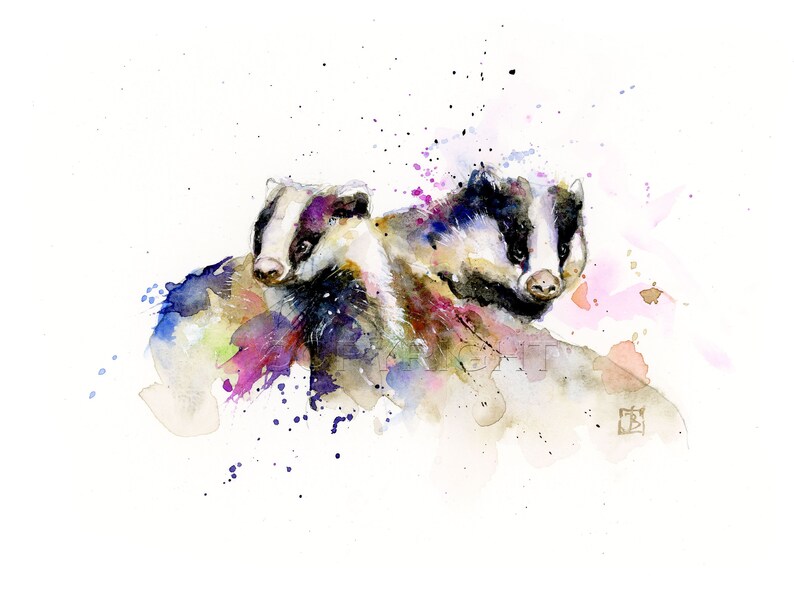 BADGER Watercolor Print Badgers Painting Animals Print | Etsy