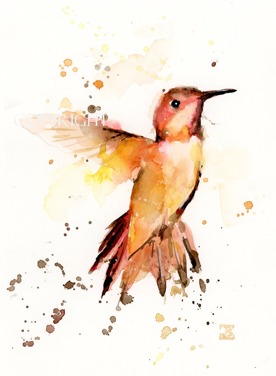 Flying Hummingbird, Original Watercolor Painting, Original Birds Art ...