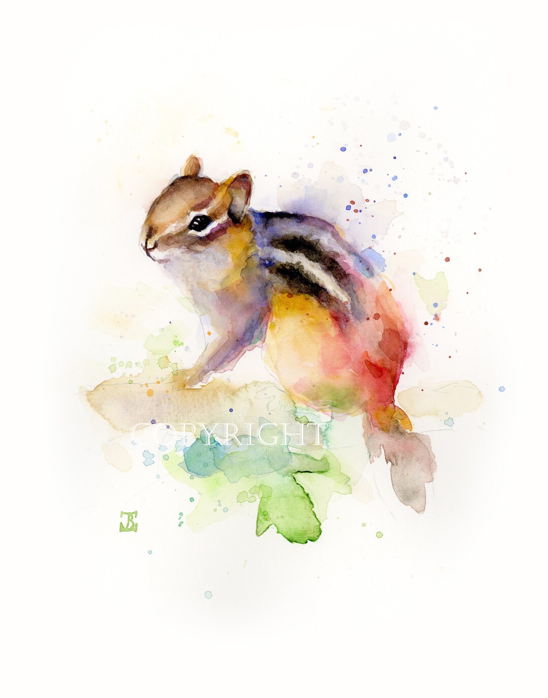 CHIPMUNK Art Print, Watercolor Painting, Animals Print, Colorful ...