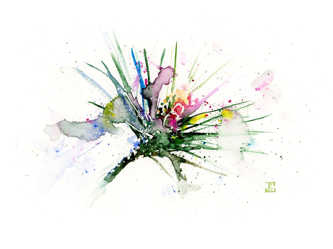 PIN BRANCH Watercolor Print, Pin Painting, Branch Watercolor Art ...