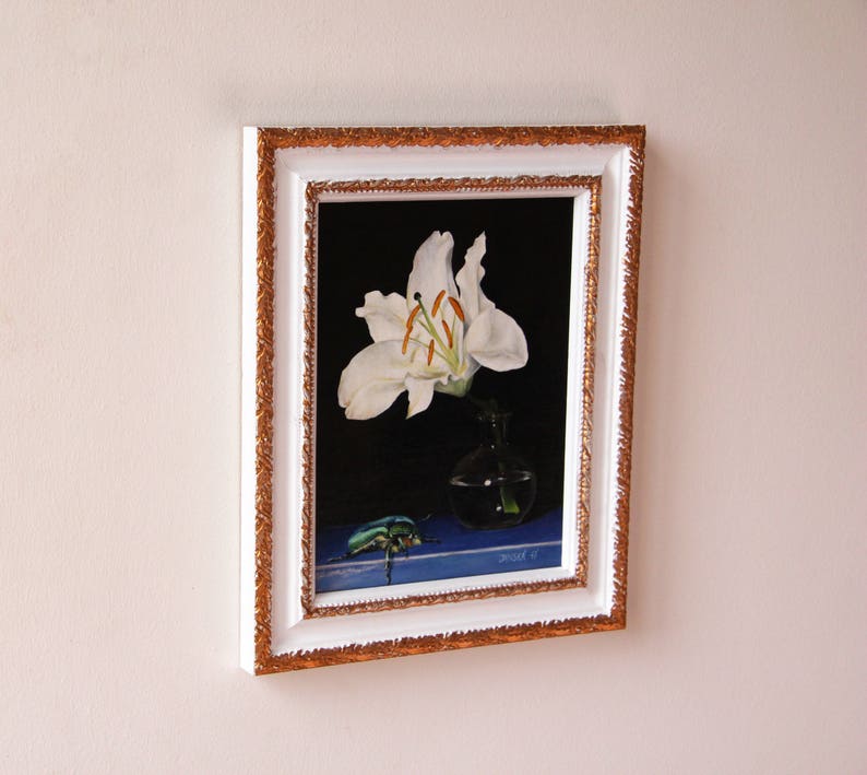 Lily Flower With Insect Lily Flower Original Oil Painting - Etsy