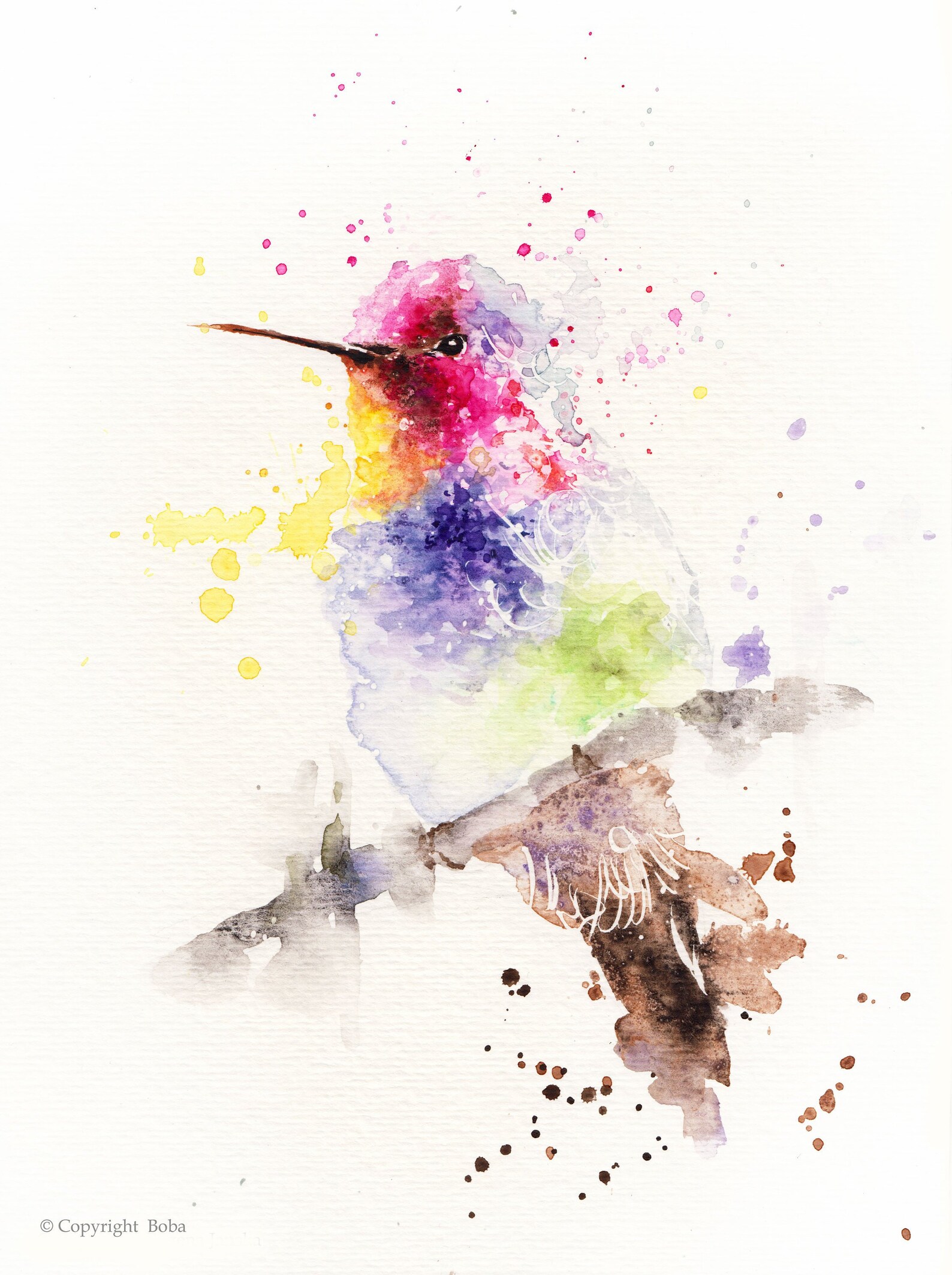 Hummingbird Original Watercolor Hummingbird Art Color Bird - Etsy