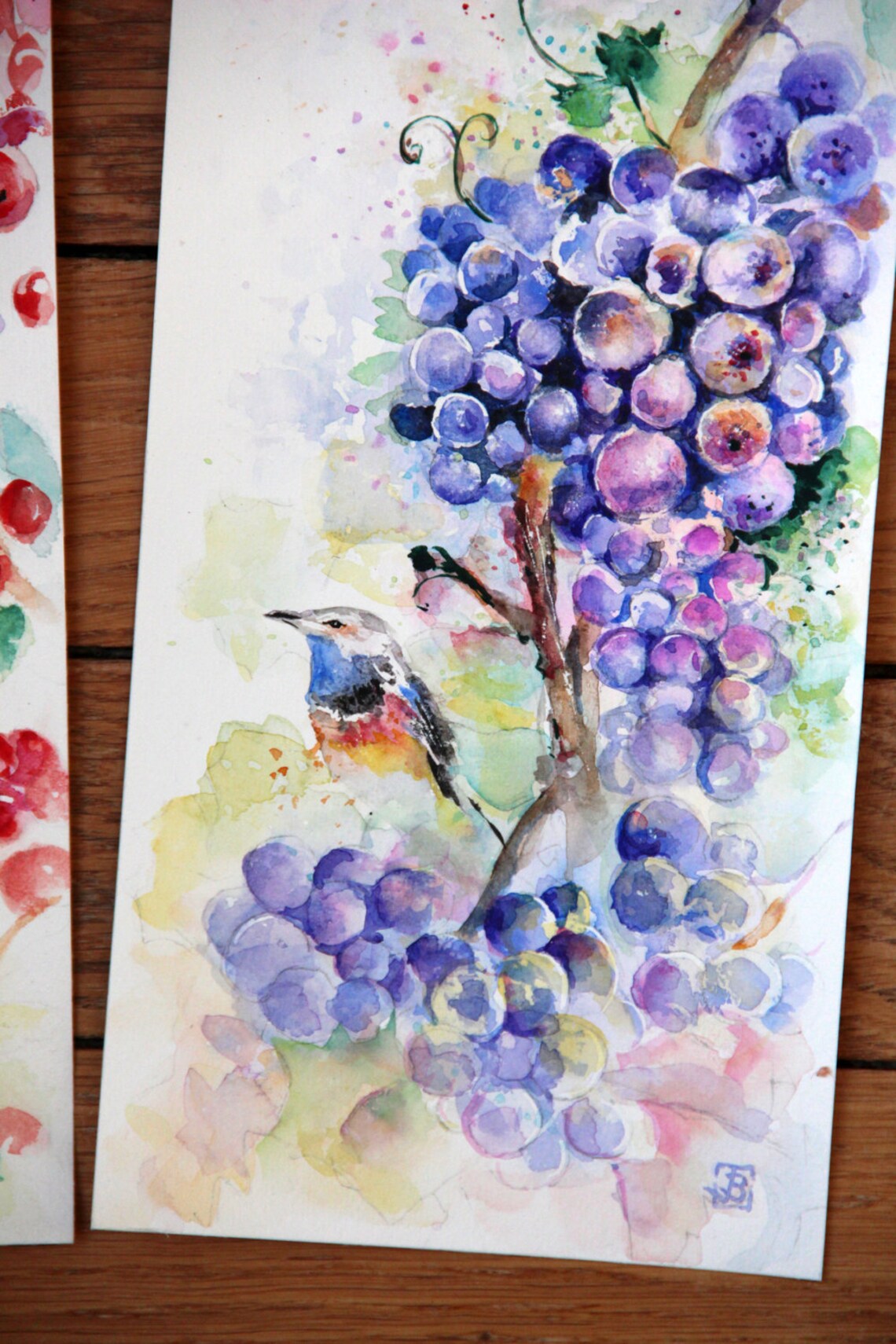 Grapes Painting Original Watercolor Painting Boba Painting | Etsy