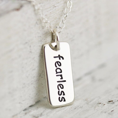 Fearless Necklace Sterling Silver Fearless Word Tag Necklace | Etsy