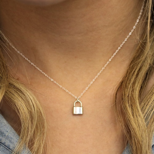 Small Lock and Key Necklace Sterling Silver Padlock Necklace - Etsy