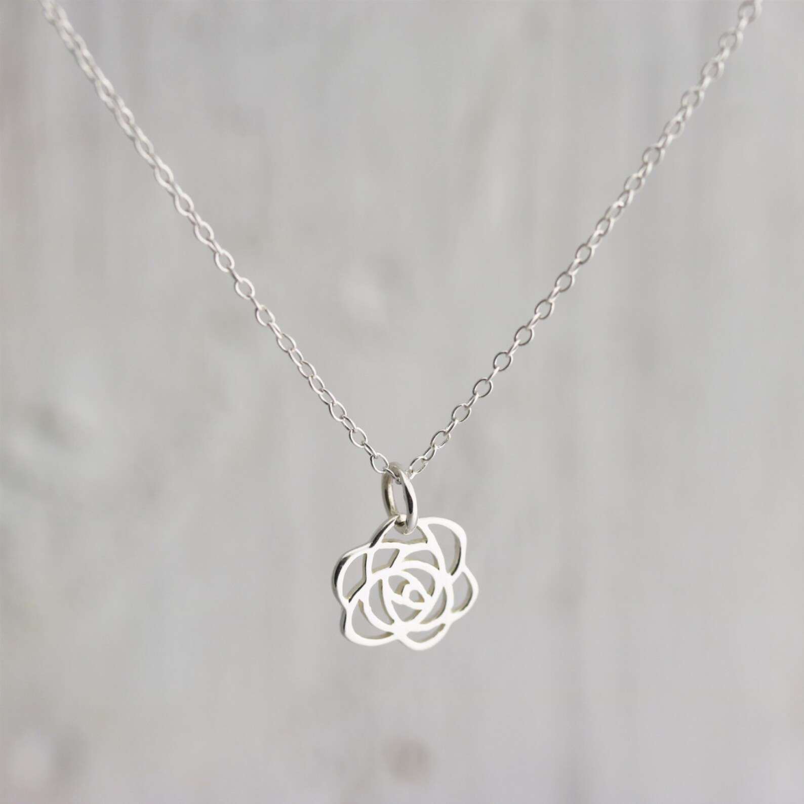 Rose Necklace Tiny Sterling Silver Rose Charm Necklace - Etsy