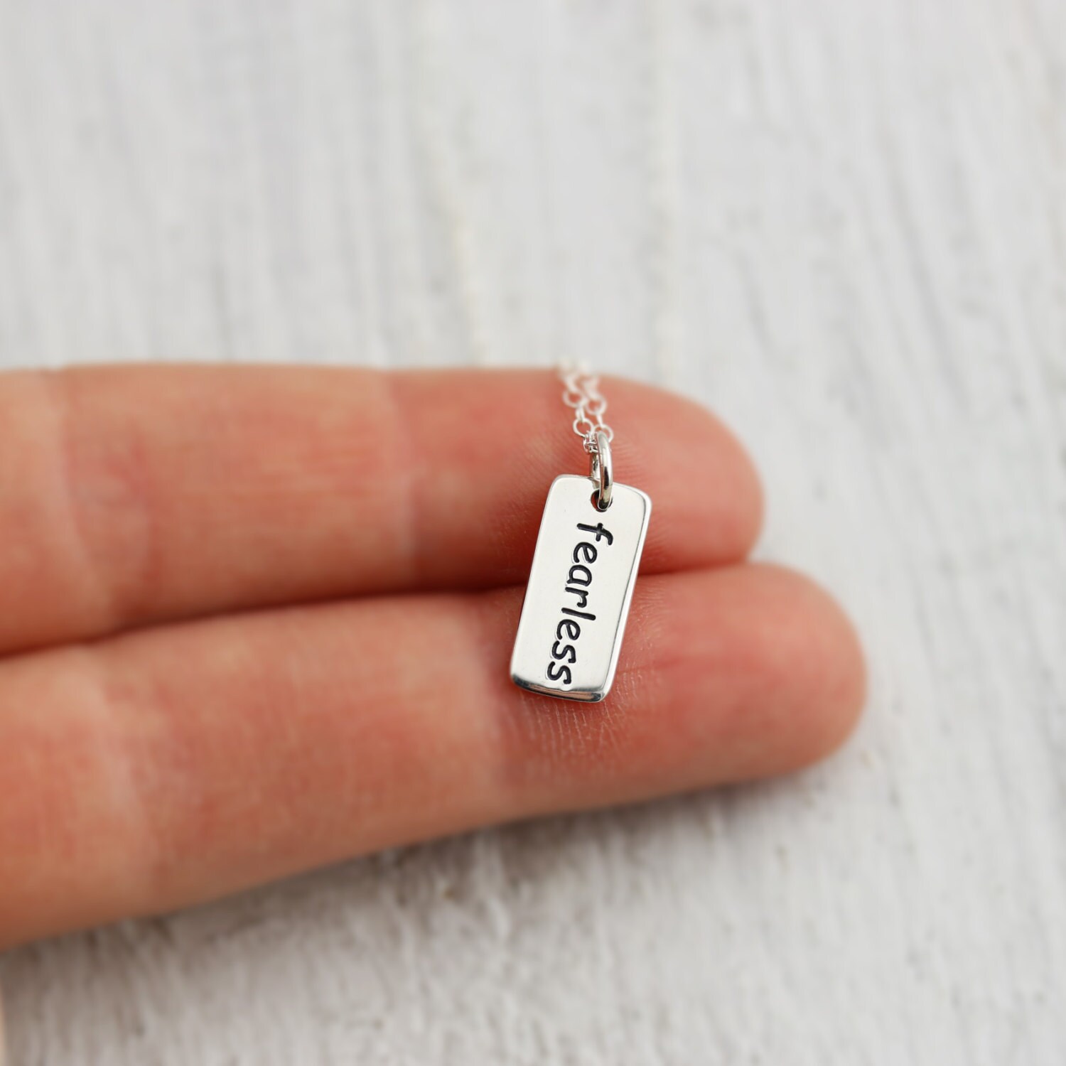 Fearless Necklace Sterling Silver Fearless Word Tag Necklace | Etsy