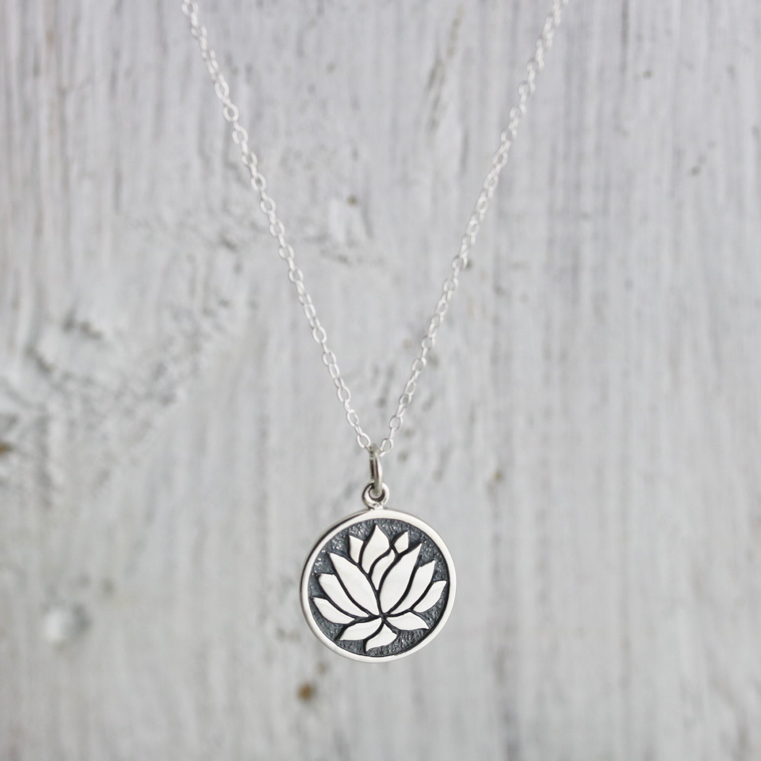 Lotus Necklace Sterling Silver Etched Lotus Flower Necklace - Etsy