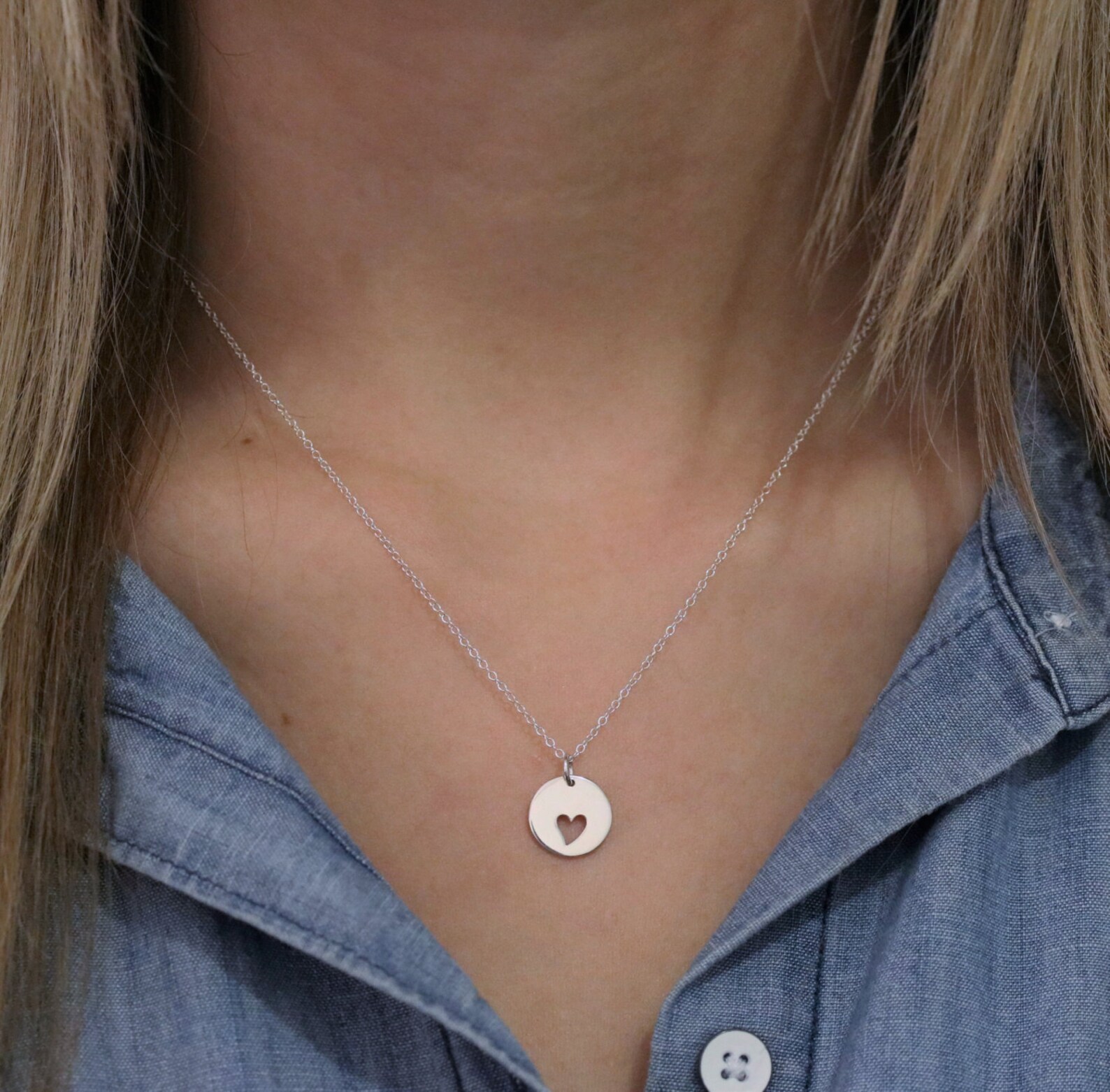 Heart Necklace Heart Cut Out Necklace Sterling Silver | Etsy