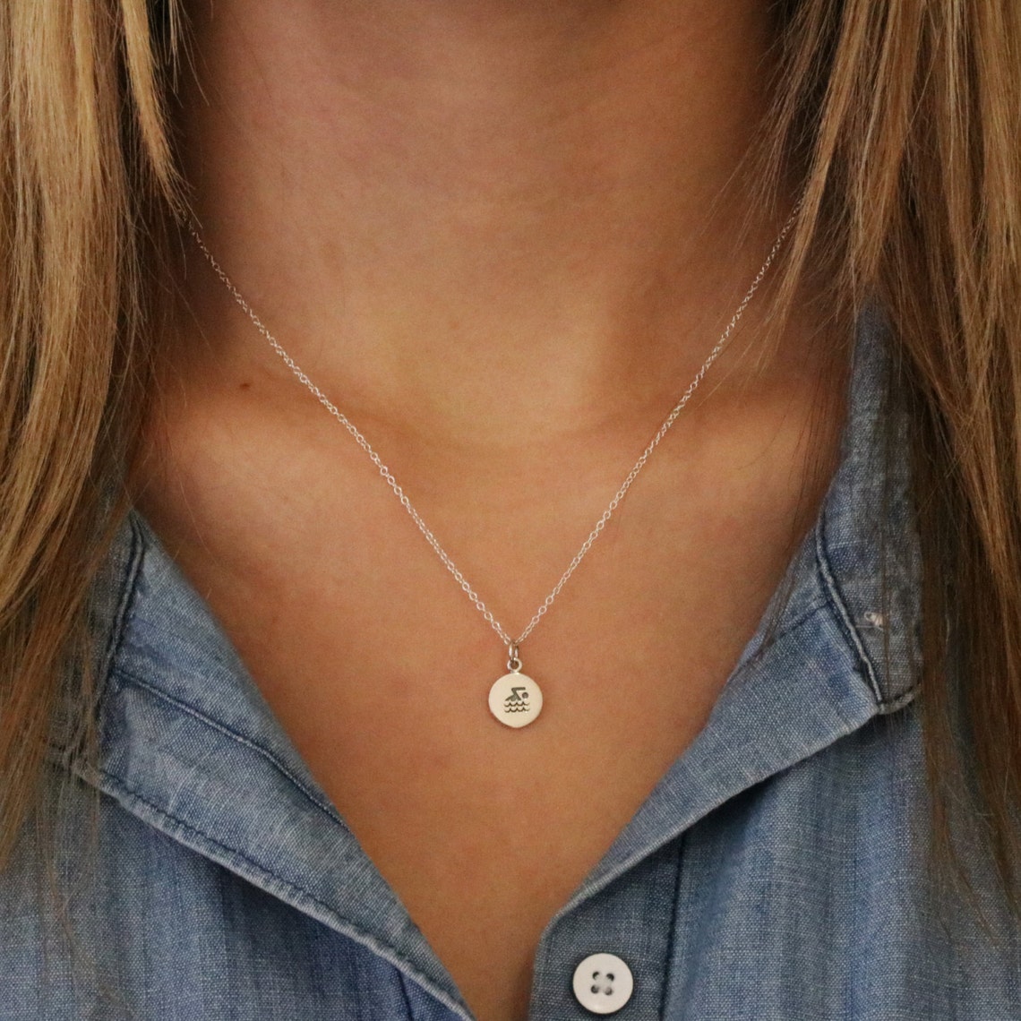 Swimmer Necklace Sterling Silver Swimmer Necklace Gift for | Etsy