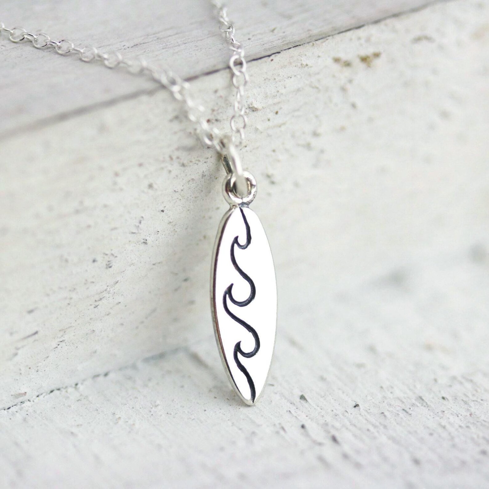 Surfboard Necklace - Sterling Silver Surfboard Charm Necklace - Surfer ...
