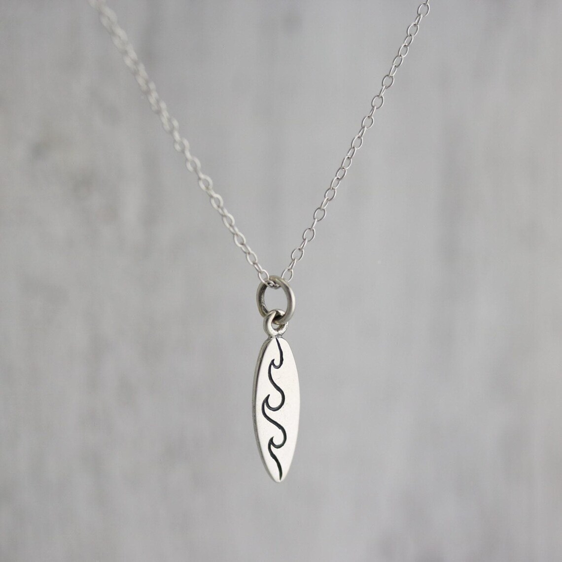 Surfboard Necklace - Sterling Silver Surfboard Charm Necklace - Surfer ...
