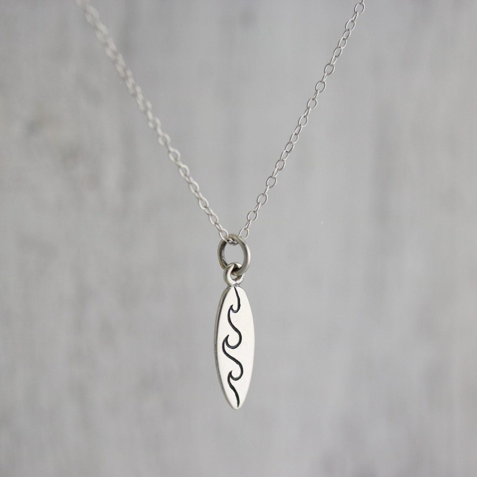 Surfboard Necklace - Sterling Silver Surfboard Charm Necklace - Surfer ...