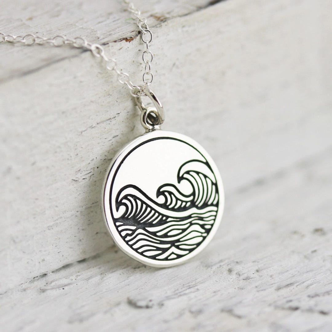 Waves Necklace - Sterling Silver Etched Ocean Waves Necklace - Waves ...