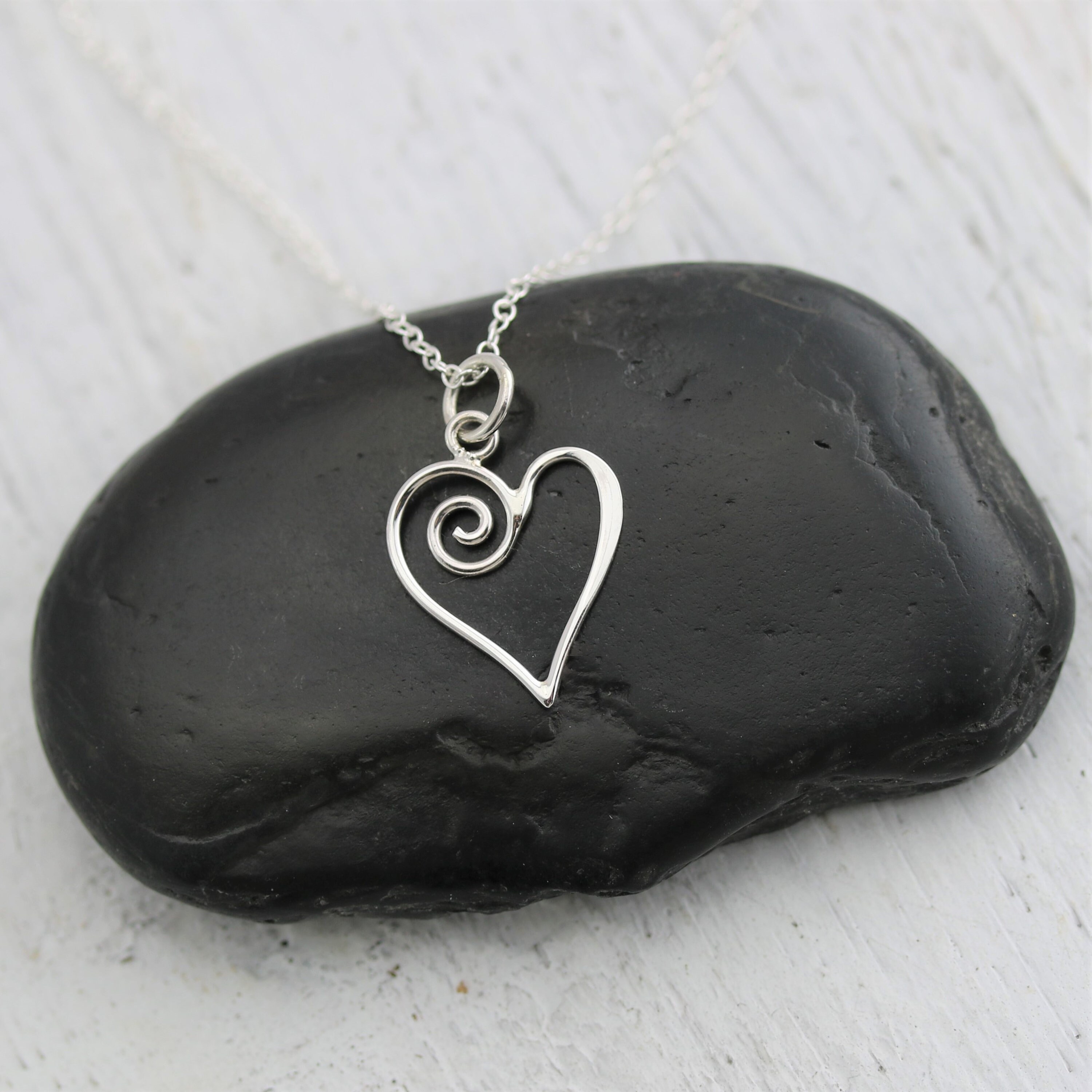 Sterling Silver Heart Necklace With Swirl Romantic Gift for | Etsy