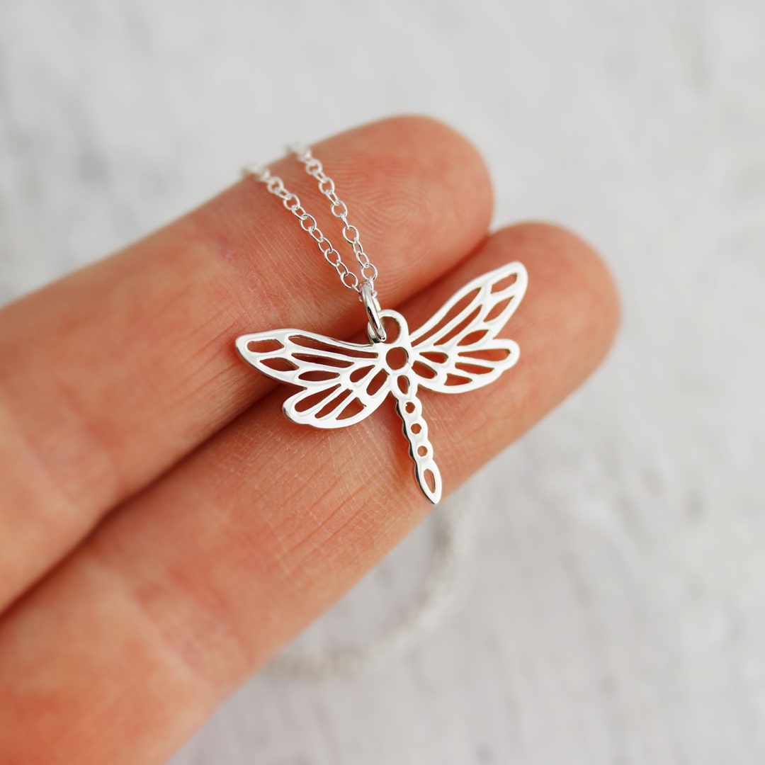 Dragonfly Necklace Small Sterling Silver Dragonfly Necklace Open Work ...