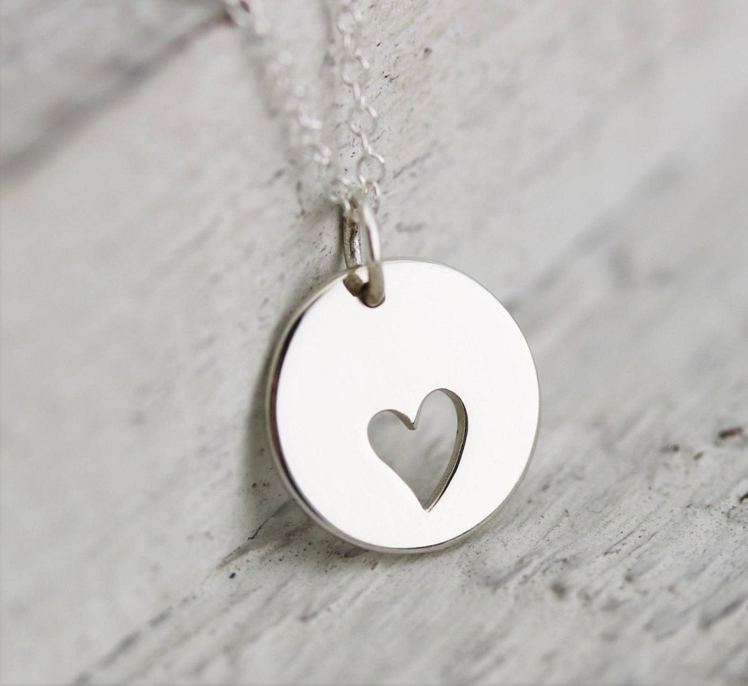 Heart Necklace Heart Cut Out Necklace Sterling Silver Single Cut Out ...