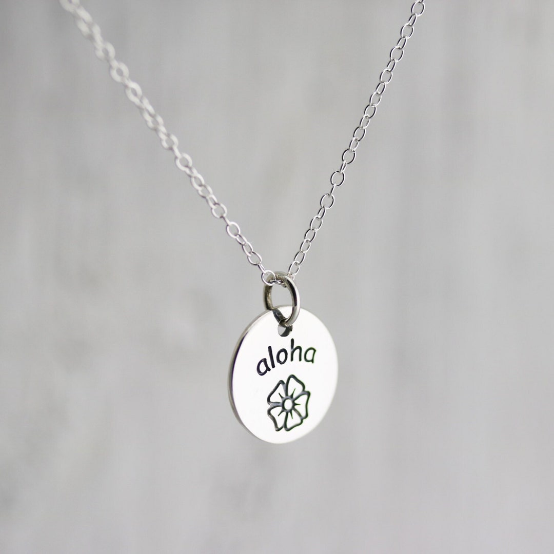 Sterling Silver Aloha Charm Necklace, Hibiscus Flower Pendant, Ladies ...