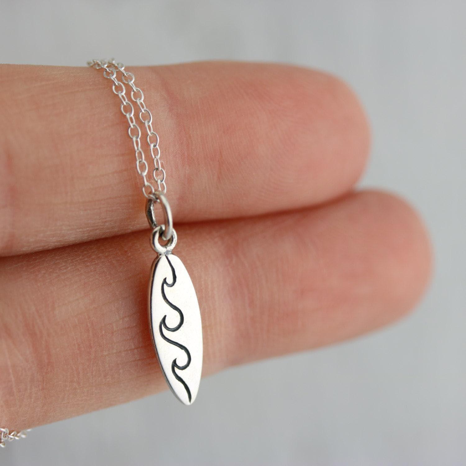 Surfboard Necklace - Sterling Silver Surfboard Charm Necklace - Surfer ...