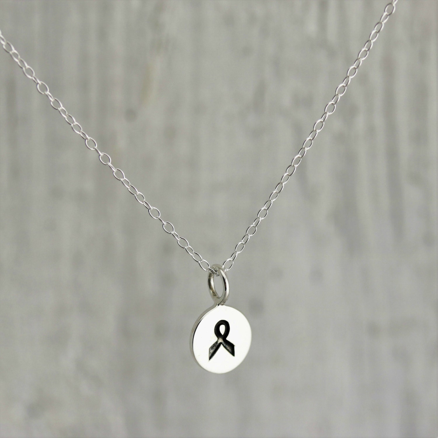 Tiny Cancer Ribbon Necklace sterling Silver Cancer Awareness - Etsy
