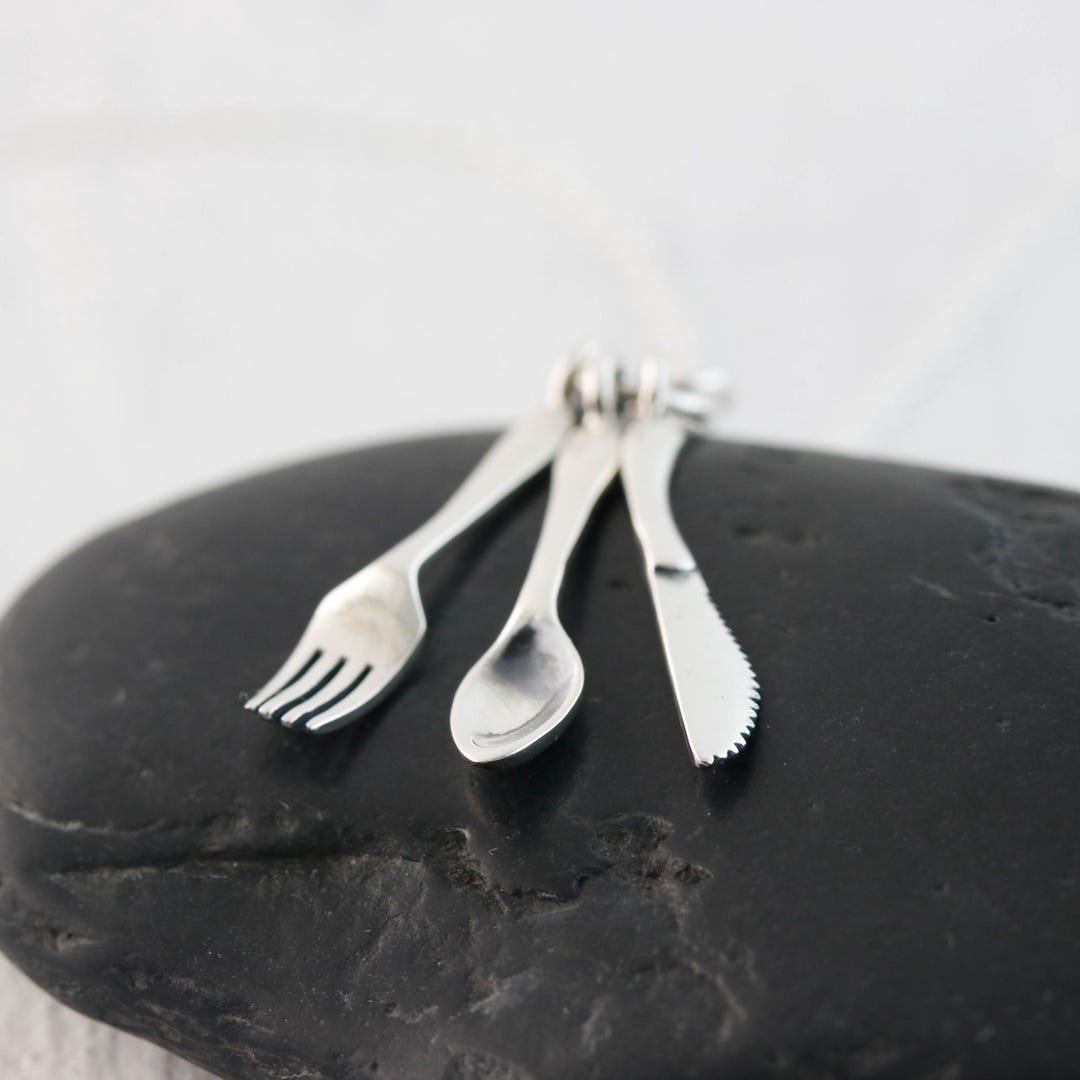 Silver Utensil Necklace for Chef or Baker, Culinary Jewelry Gift, Fork ...