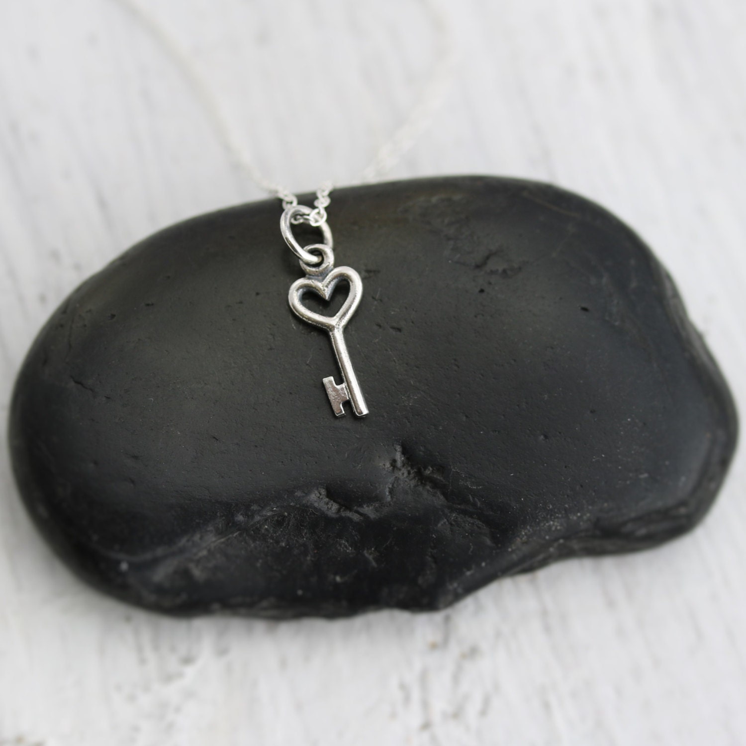 Tiny Key Necklace Tiny Sterling Silver Heart Key Necklace - Etsy