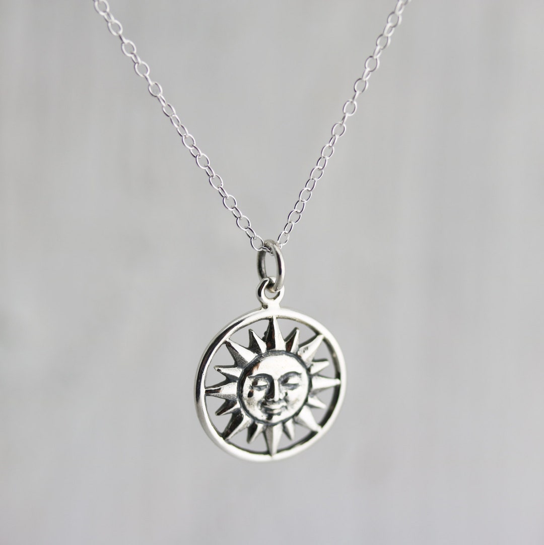 Sun Necklace Sterling Silver Smiling Sun Necklace Large Sun Pendant ...