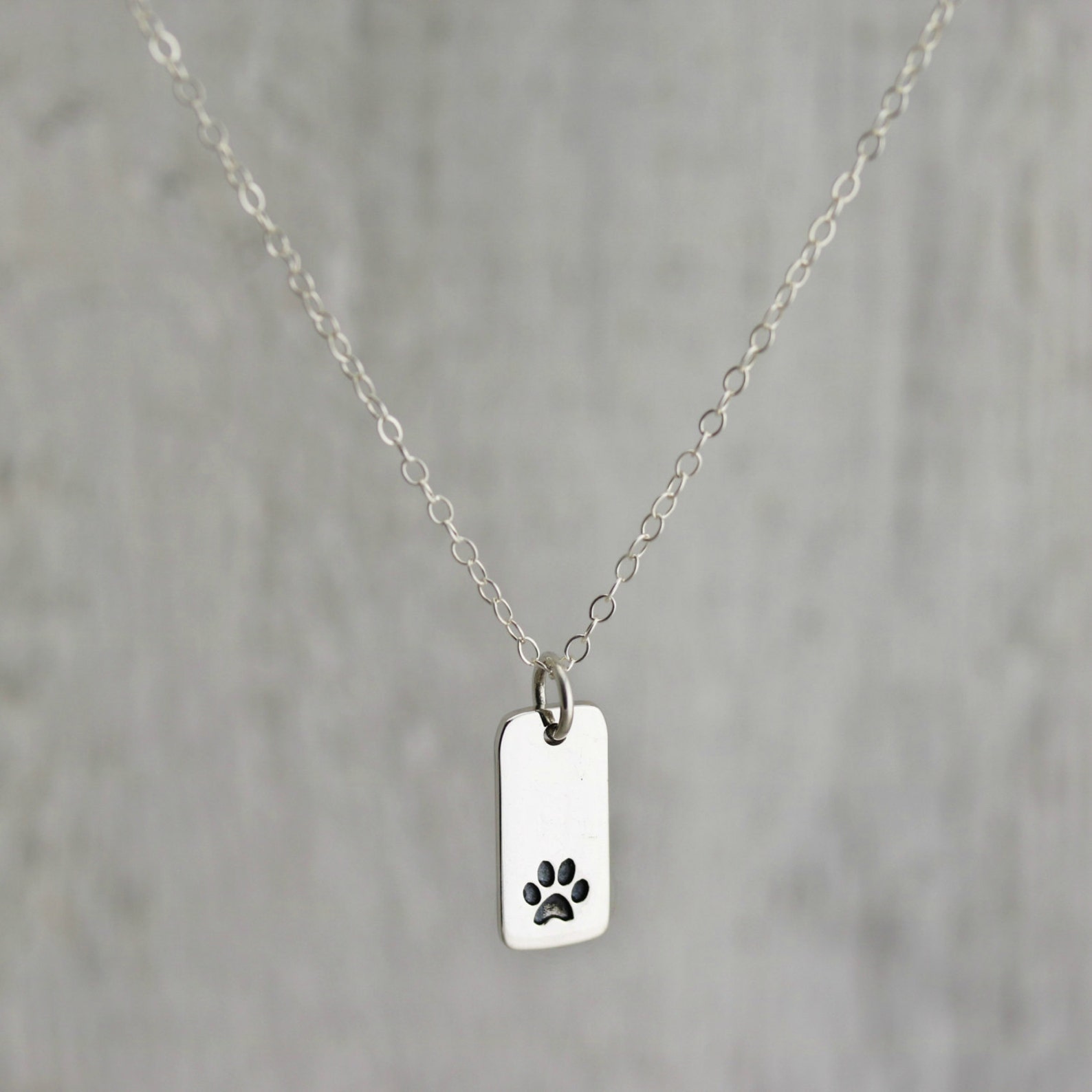 Paw Print Necklace Sterling Silver Paw Print Tag Necklace | Etsy
