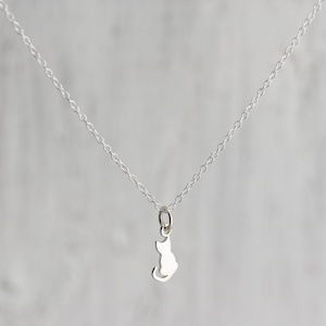 Tiny Cat Necklace Tiny Sterling Silver Sitting Cat Necklace Tiny Kitty ...