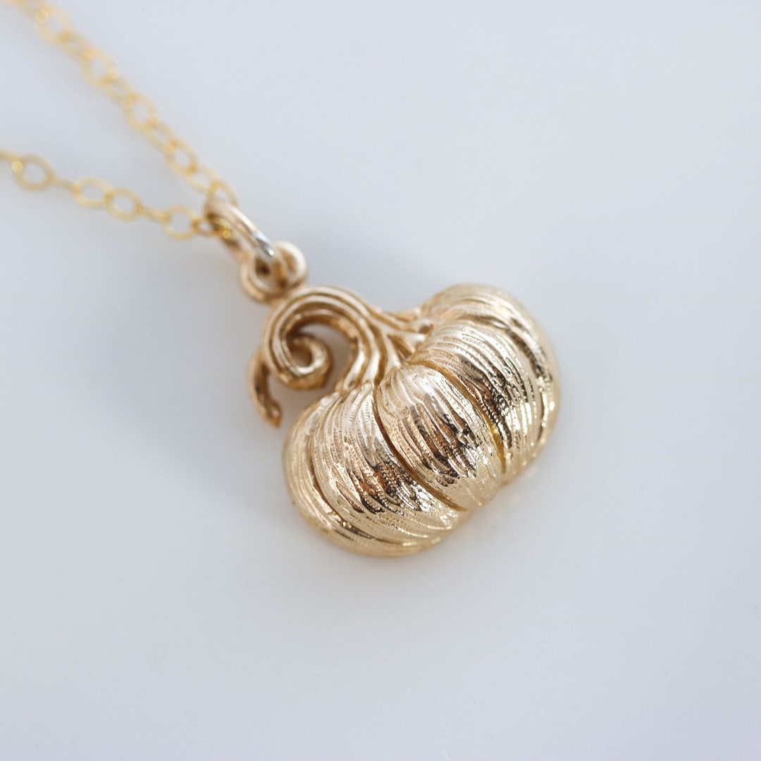 Gold 3D Pumpkin Necklace, Halloween Jewelry for Women, Autumn or Fall ...