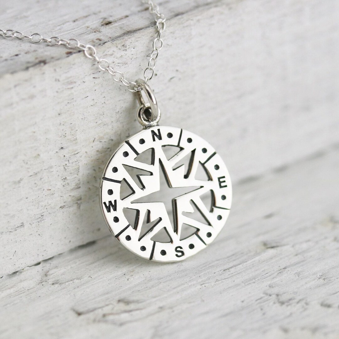 Compass Necklace - Sterling Silver Openwork Compass Pendant - Compass ...