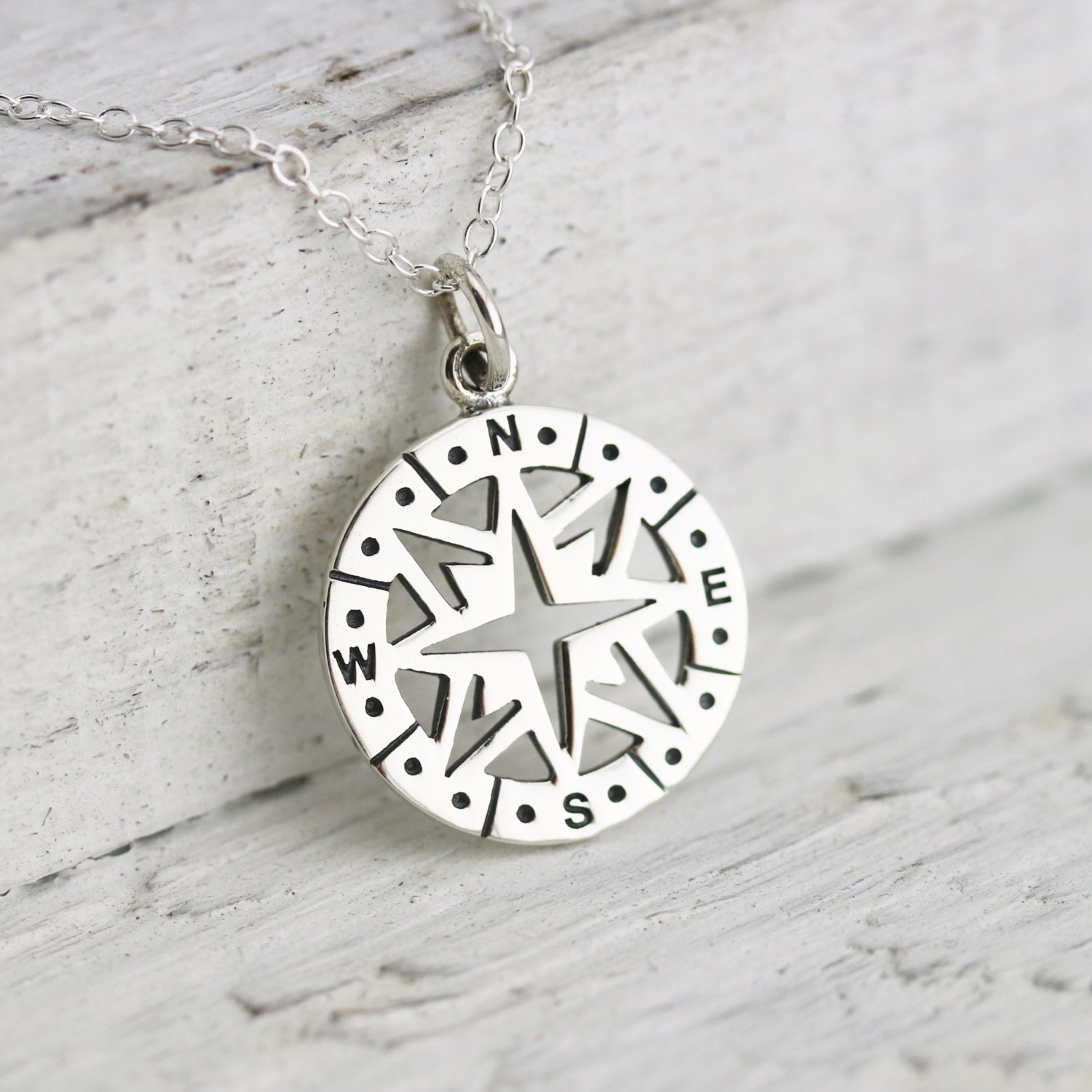 Compass Necklace Sterling Silver Openwork Compass Pendant - Etsy