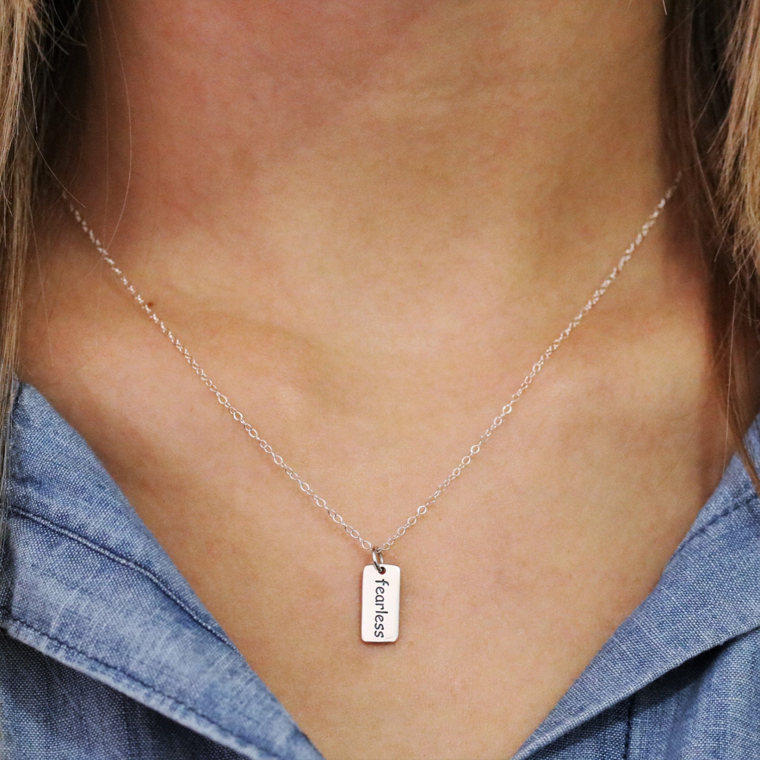 Fearless Necklace Sterling Silver Fearless Word Tag Necklace | Etsy