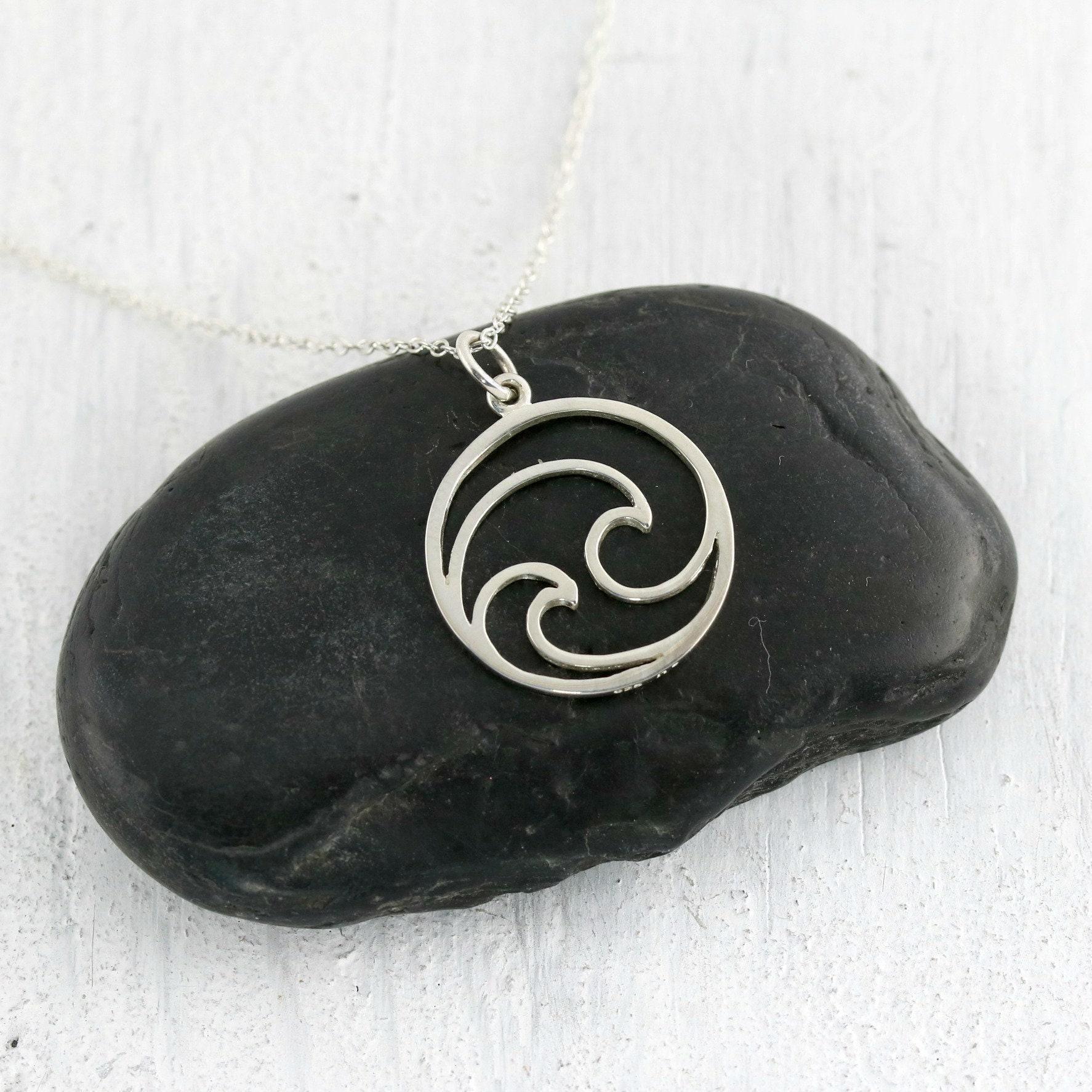 Ocean Necklace, Sterling Silver Circle Wave Necklace, Ocean Jewelry ...