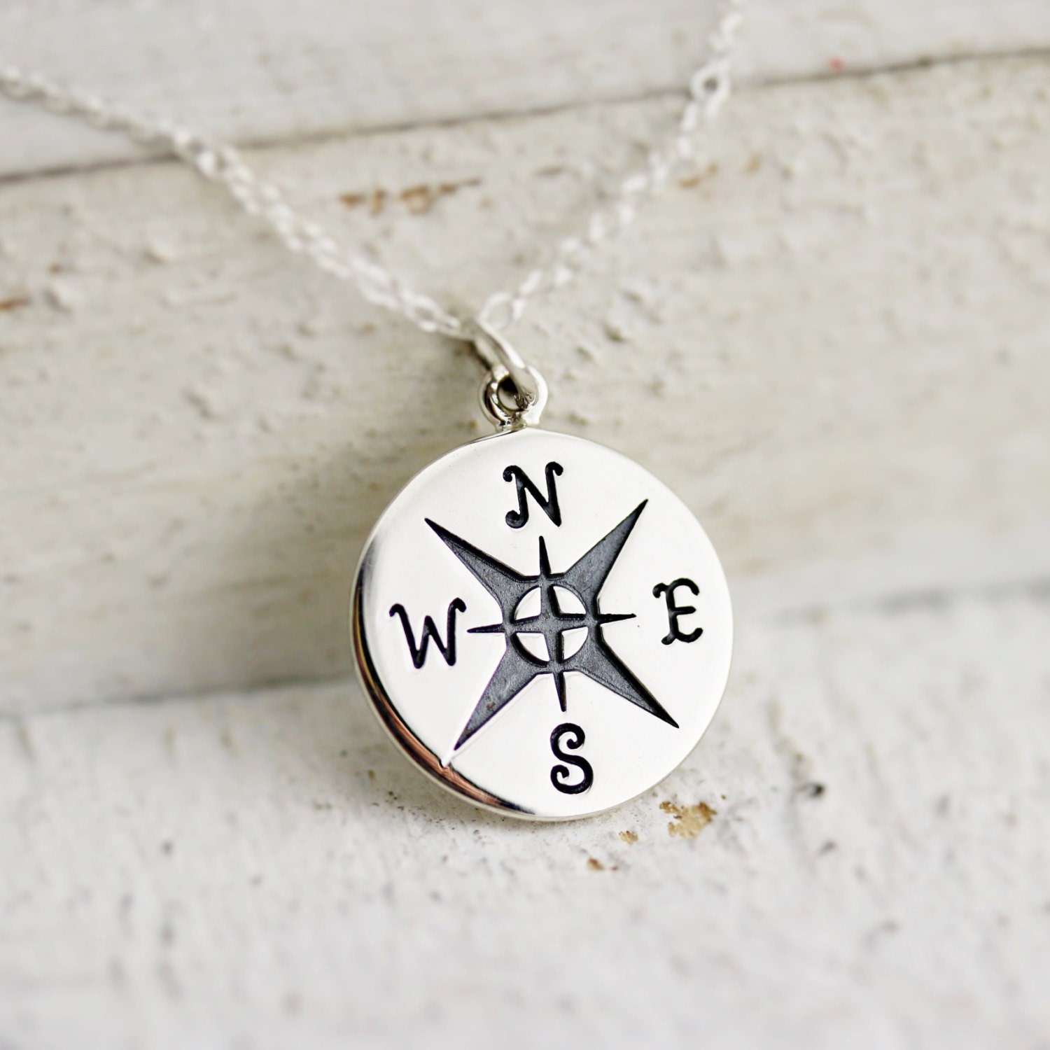 Compass Necklace Large Sterling Silver Compass Necklace Etsy