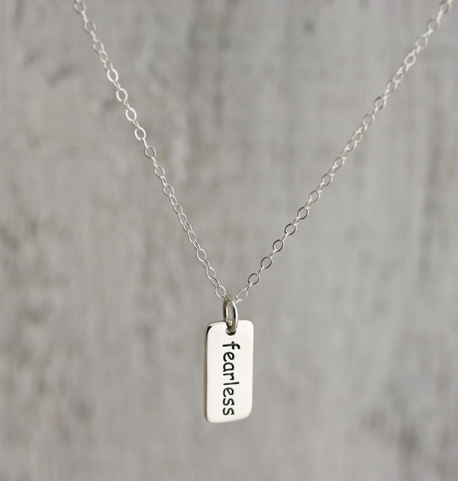 Fearless Necklace Sterling Silver Fearless Word Tag Necklace | Etsy