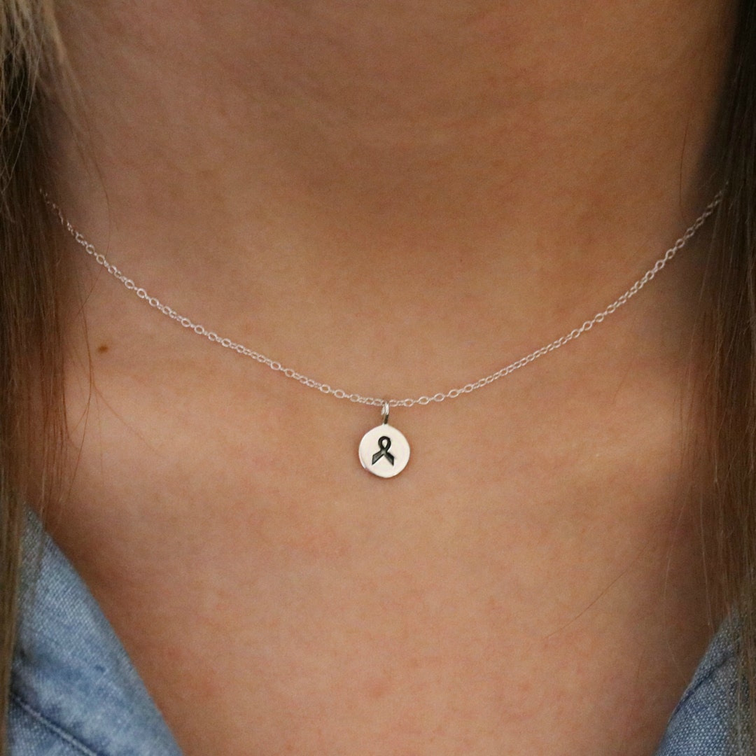 Tiny Cancer Ribbon Necklace sterling Silver Cancer Awareness Ribbon ...