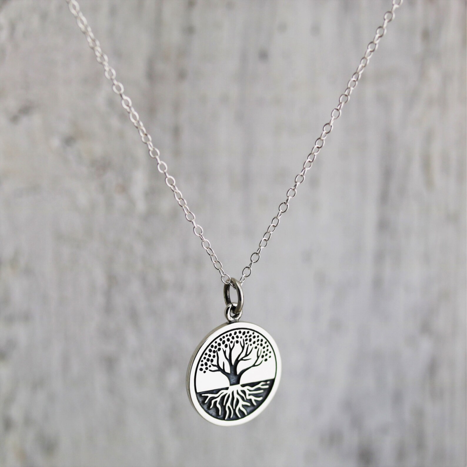 Tree Necklace Sterling Silver Etched Tree with Roots Charm | Etsy