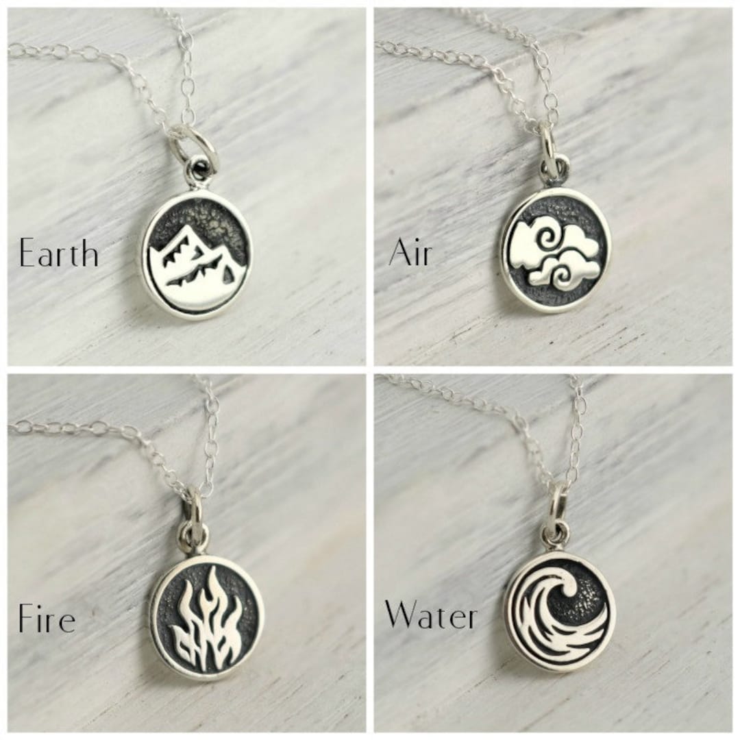 Four Elements Necklace, Silver Element Jewelry, Elemental Necklace, 4 ...