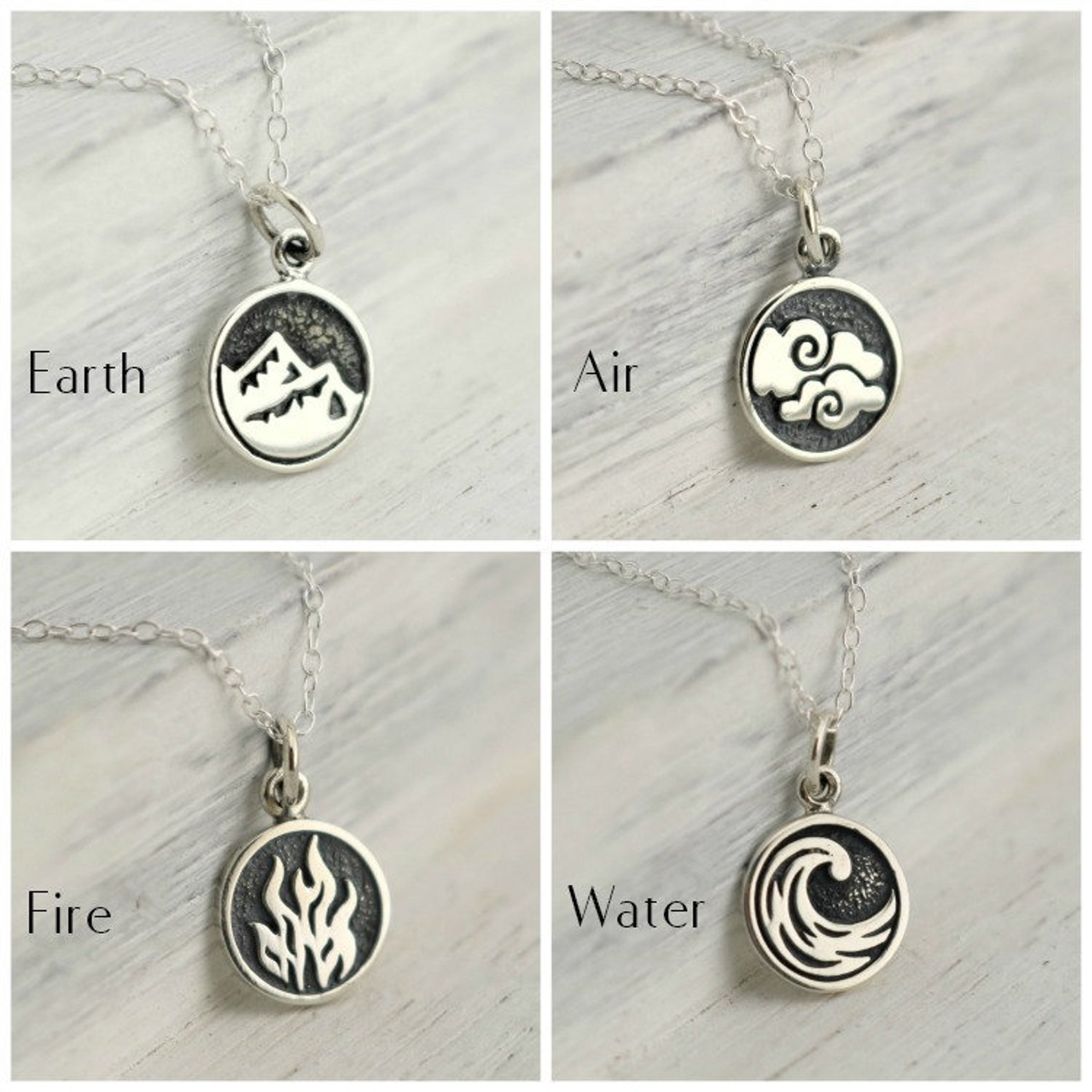 Four Elements Necklace Silver Element Jewelry Elemental | Etsy