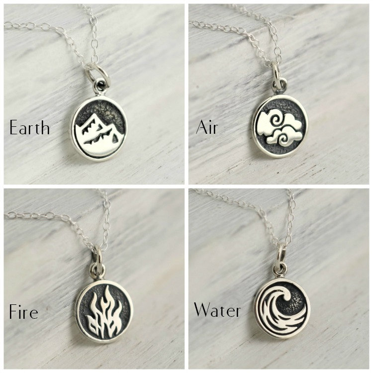 Four Elements Necklace Silver Element Jewelry Elemental | Etsy