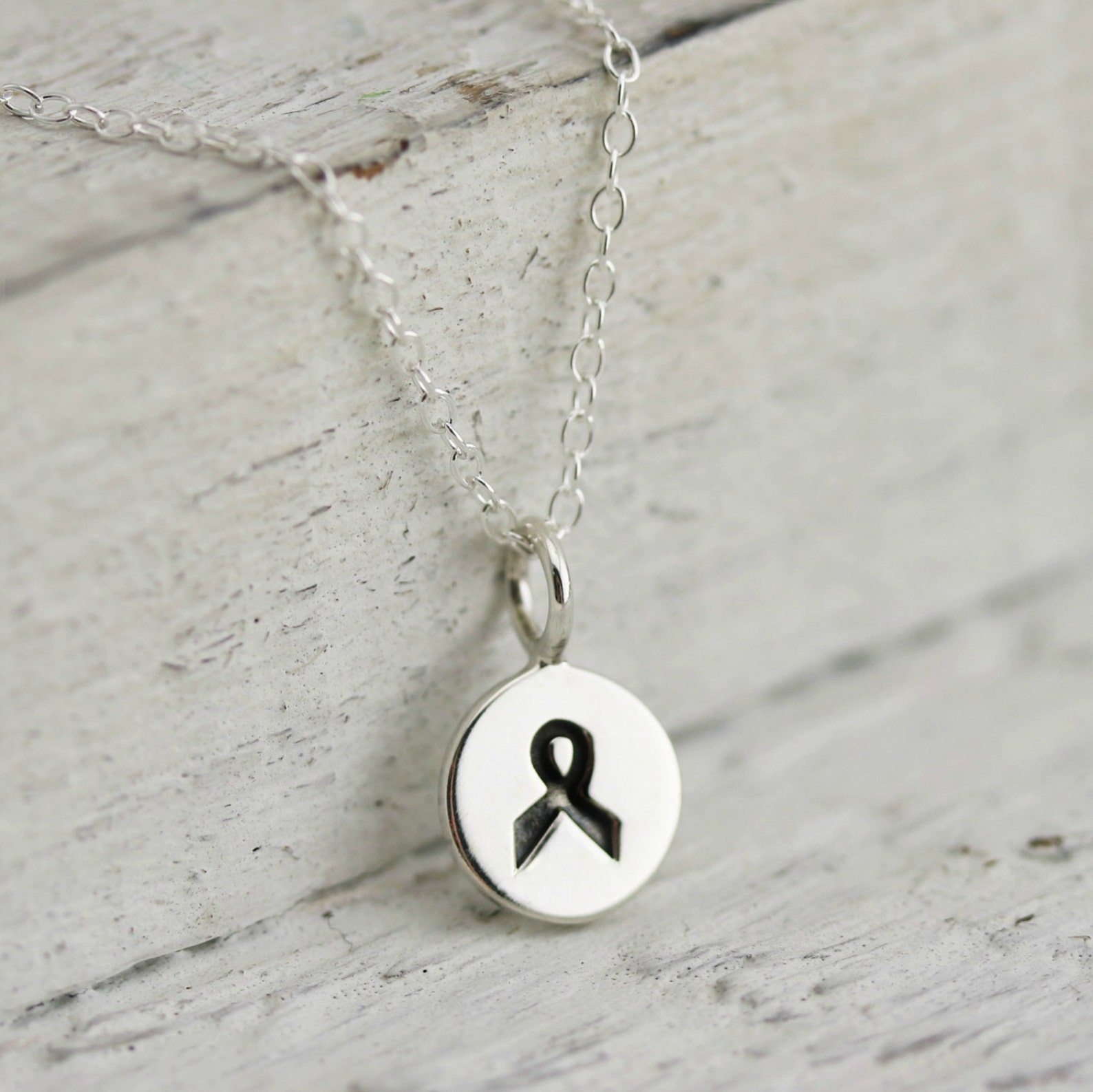 Tiny Cancer Ribbon Necklace sterling Silver Cancer Awareness - Etsy
