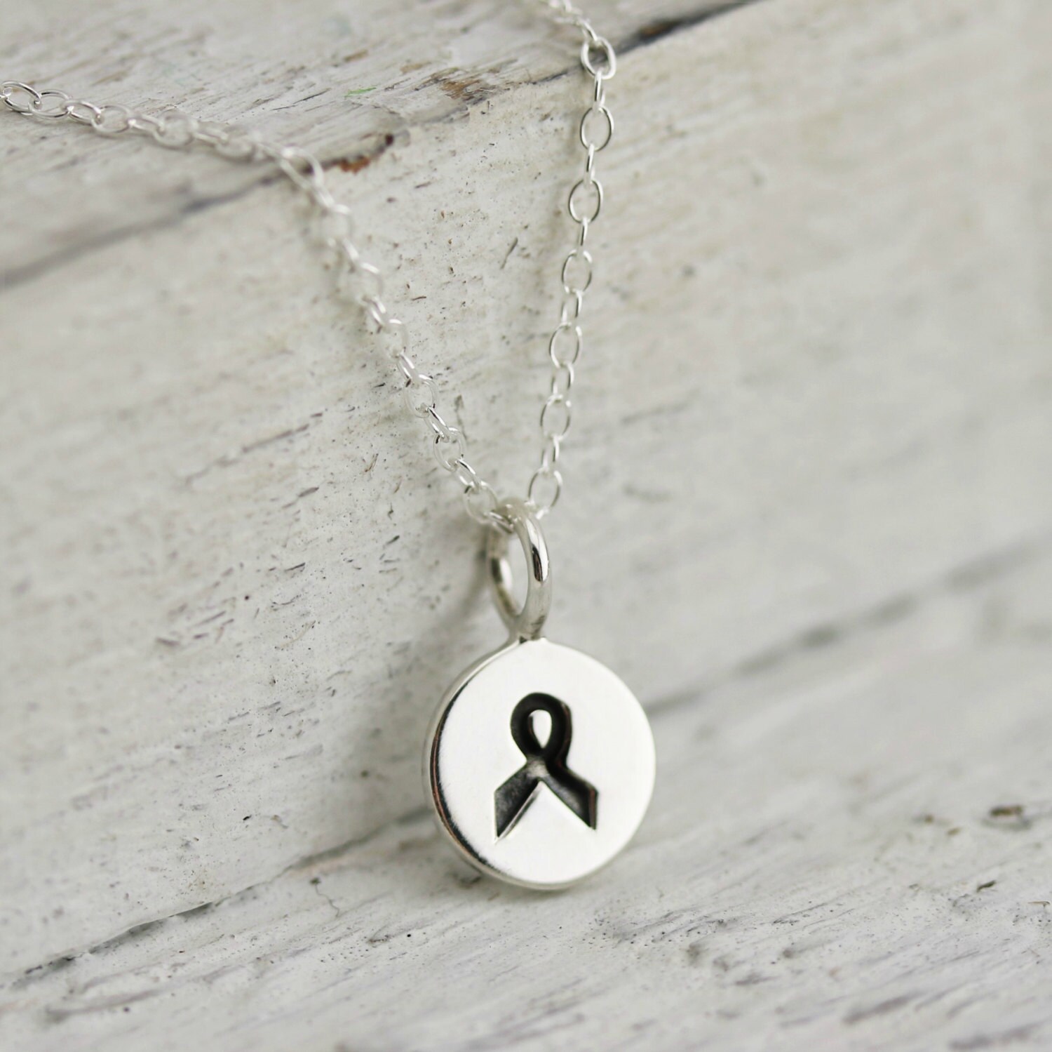 Tiny Cancer Ribbon Necklace sterling Silver Cancer Awareness - Etsy